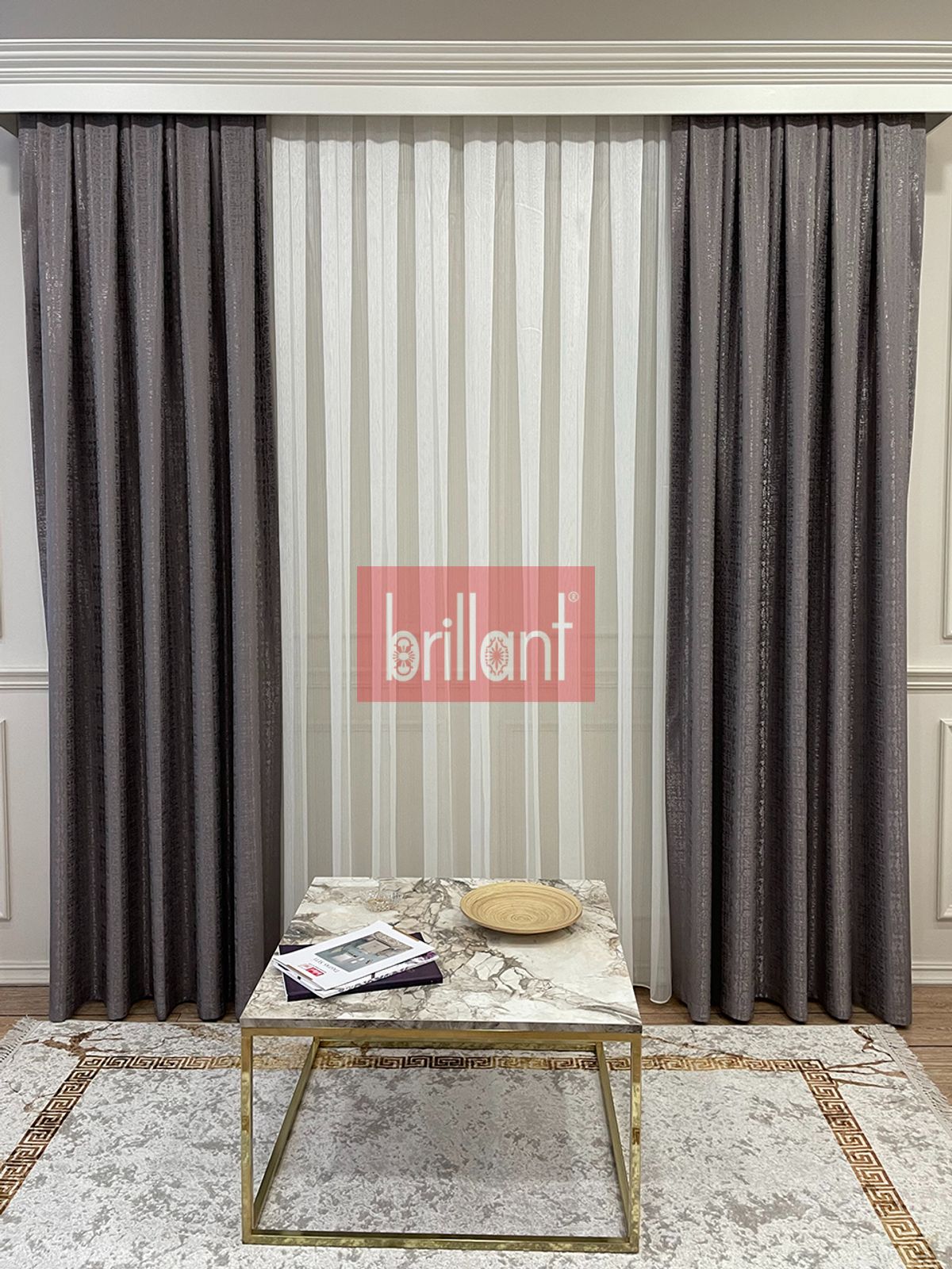 Jakar Zemin Kendinden Desenli 1/2,5 Pile Fon Perde - GRİ - VİZON (TAŞ ...